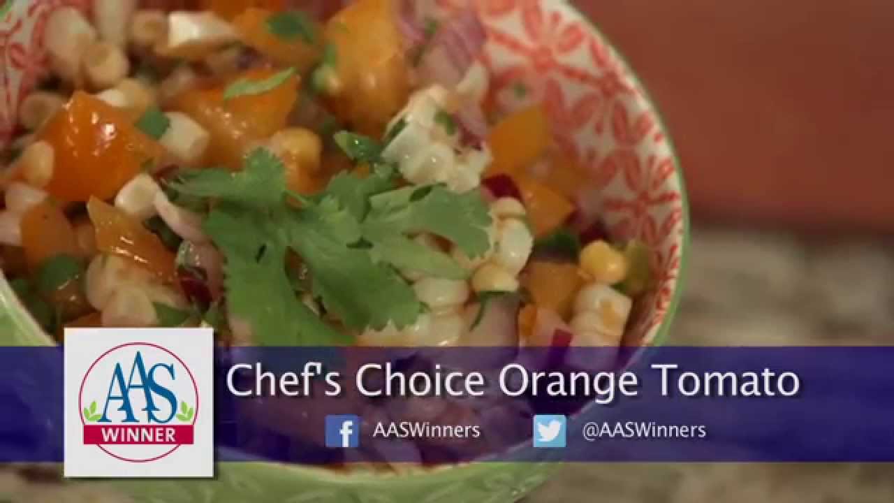 AAS Winner Chef's Choice Orange tomato used in a gazpacho - YouTube