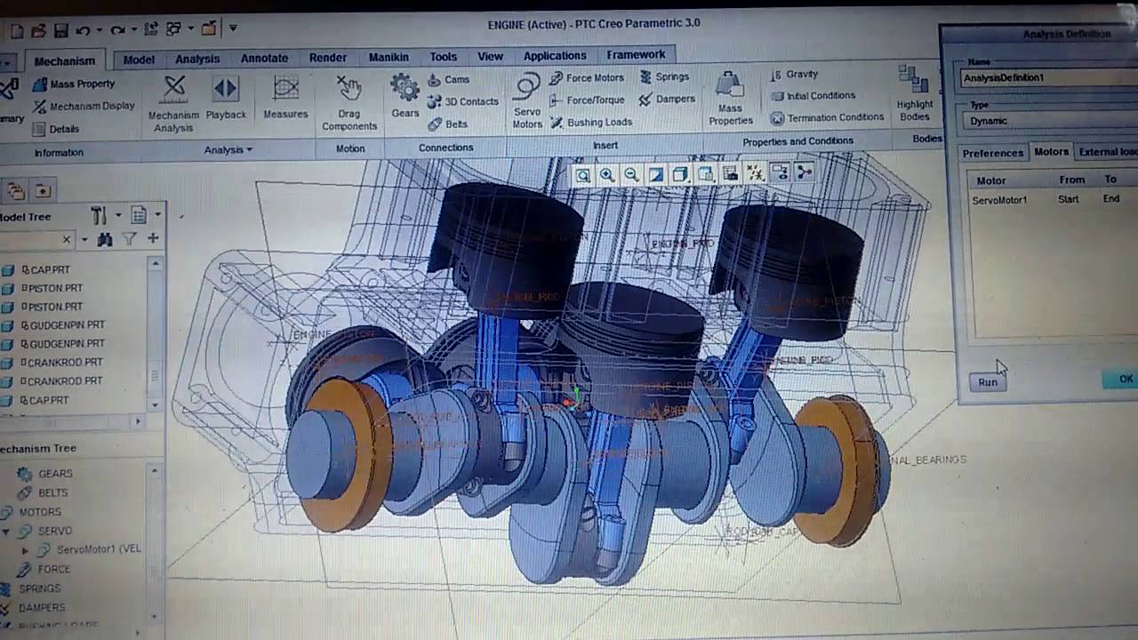 Engine mechanism made in creo - YouTube