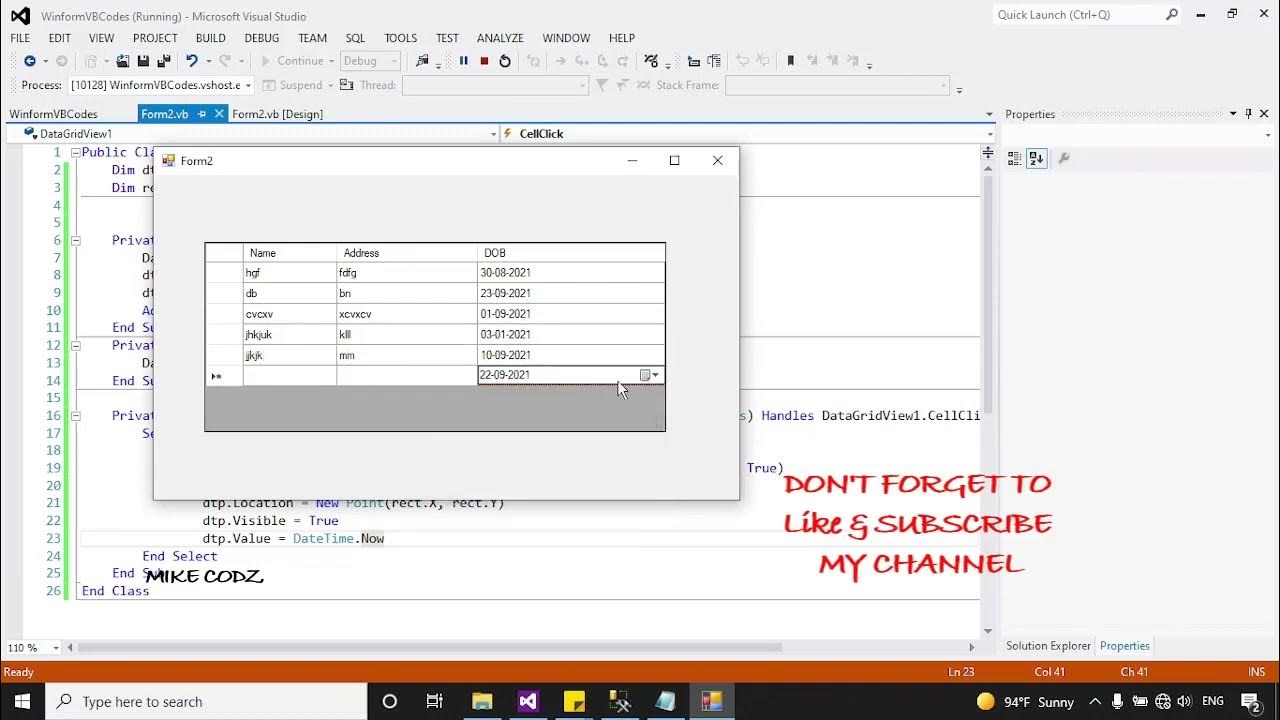 How To Add Datetimepicker In Datagridview Mikecodz2821 Youtube