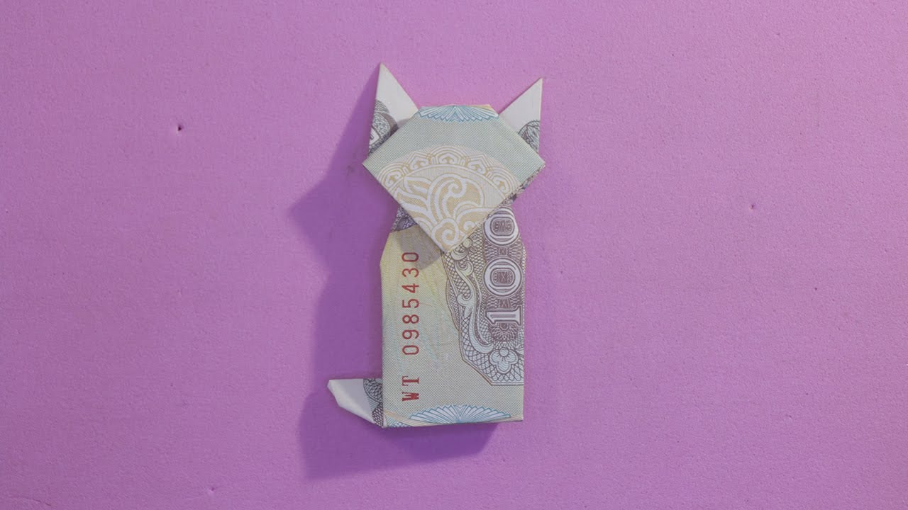 Money origami cat easy - YouTube