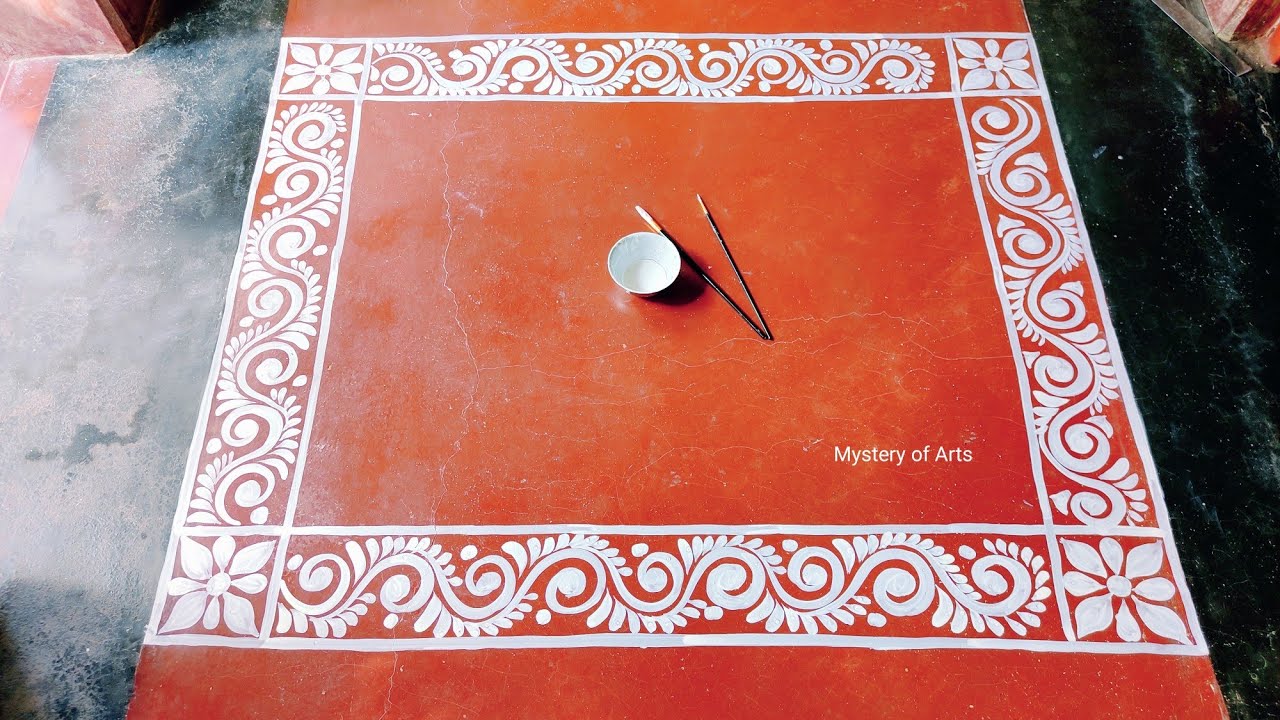 Beautiful Laxmi Puja special border alpona design/square alpana ...