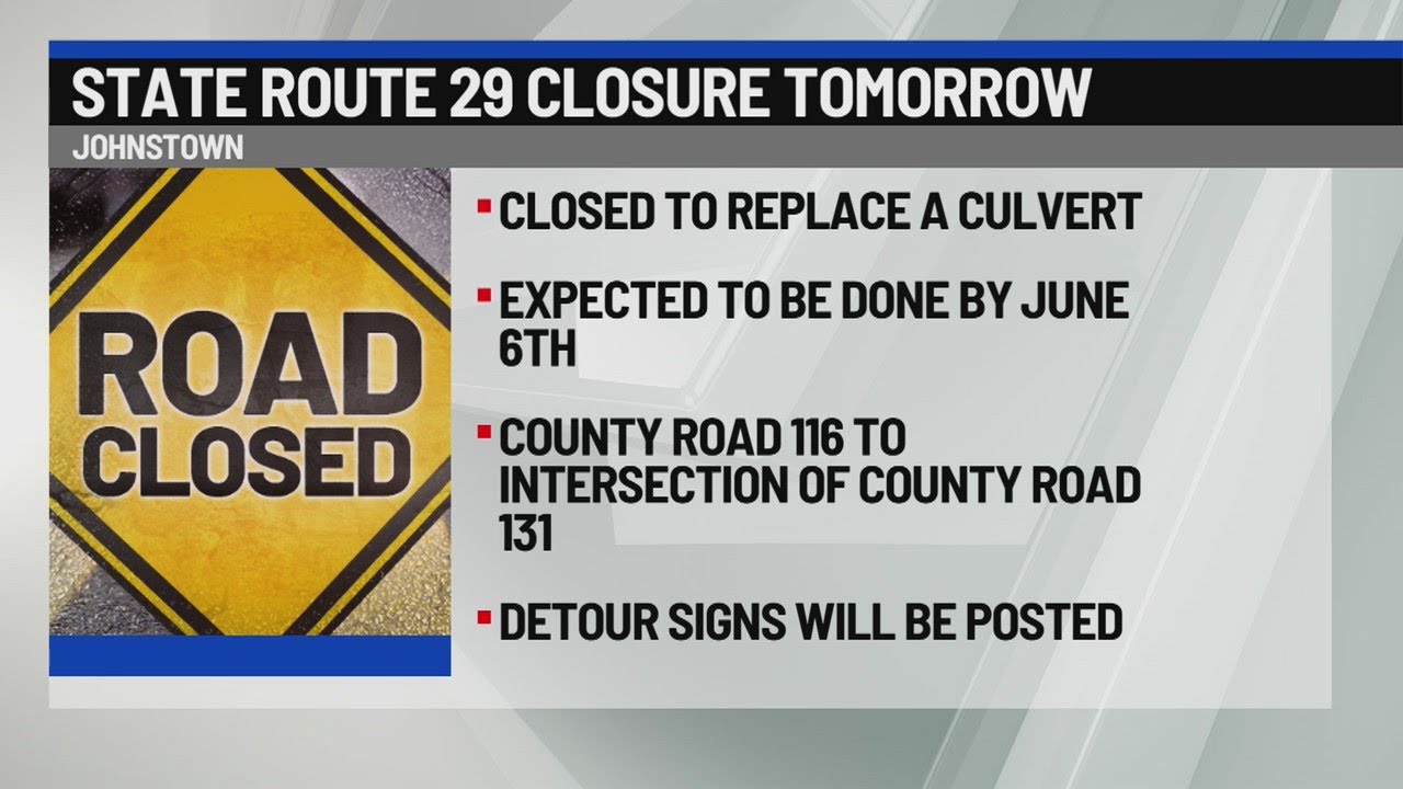 State Route 29 closure tomorrow in Johnstown - YouTube