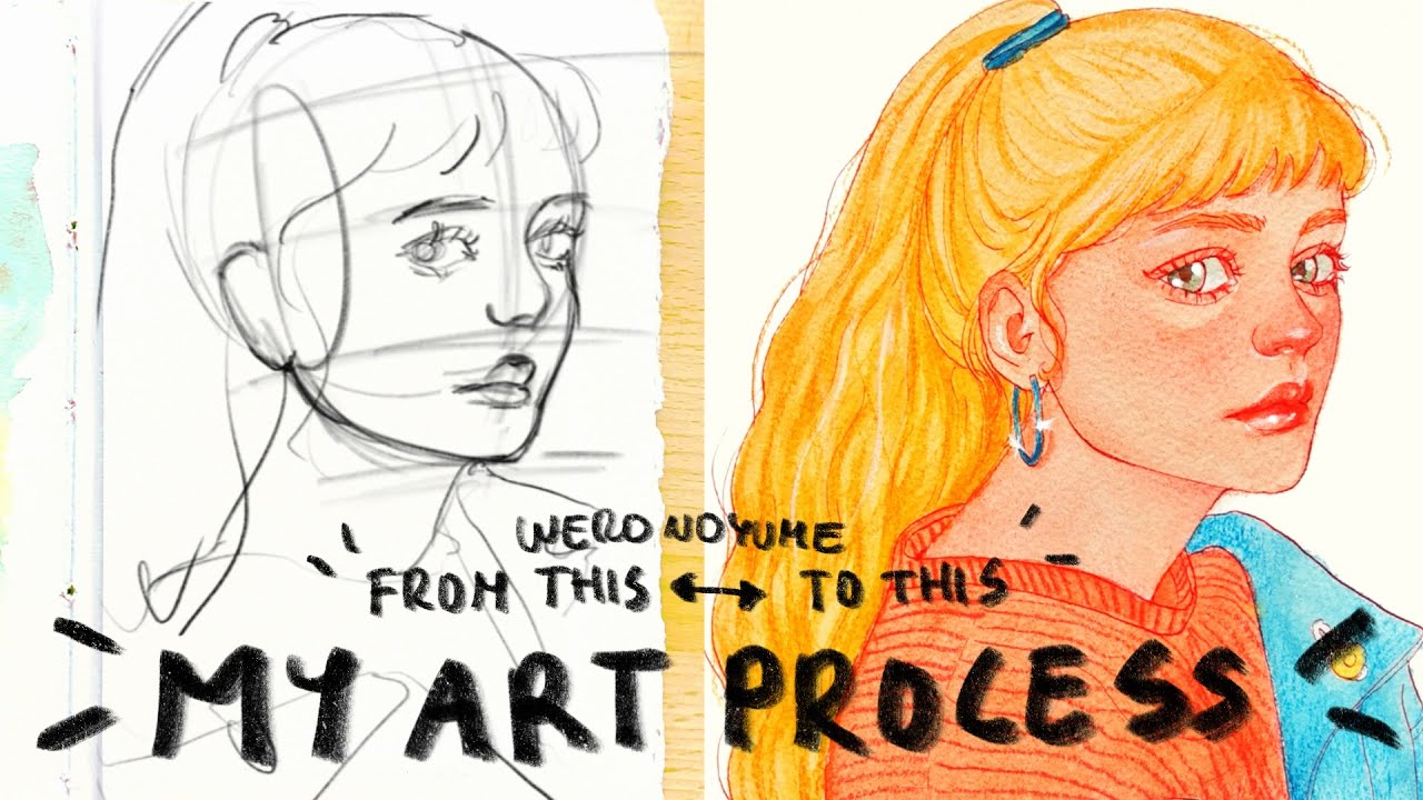 HOW I SKETCH, INK AND PAINT MY ART //MY ART PROCESS FROM START TO ...
