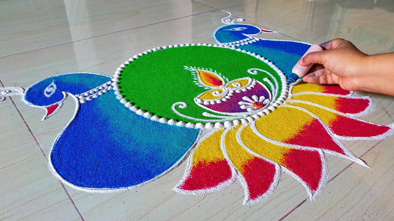 Peacock Rangoli Design. Sanskar Bharti Rangoli. Diwali Rangoli Designs ...