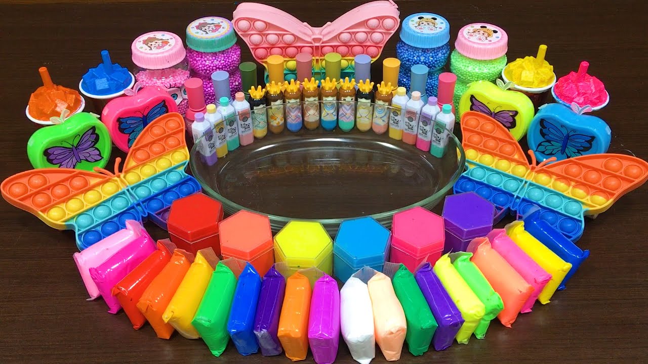 BUTTERFLY slime !!! Mixing makeup clay and more into GLOSSY slime ...