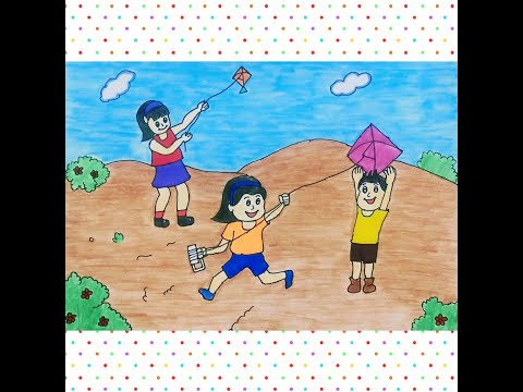 Uttarayan drawing easy | How to draw kite festival | Makar sankranti ...