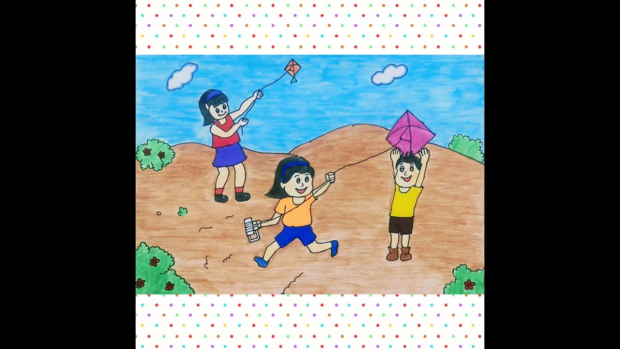 Makar sankranti drawing | Uttarayan festival drawing | उत्तरायण का ...