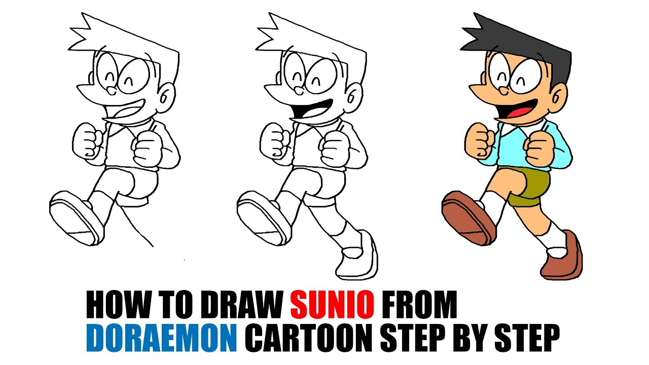 How to draw Sunio from doraemon cartoon for kids - YouTube
