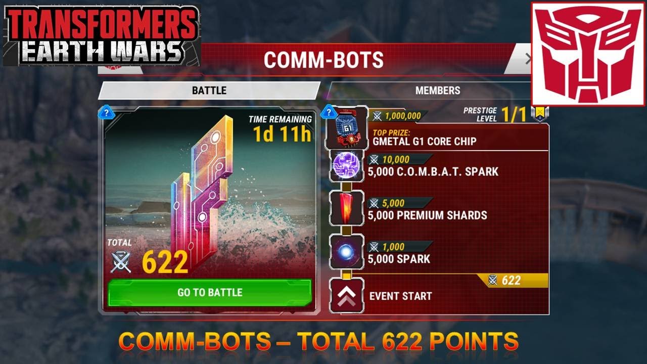 Transformers: Earth Wars - COMM-BOTS Alliance Event - Total 622 Battle ...