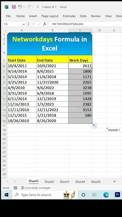 Networkdays formula uses in excel 🔥|#excel #exceltutorial #shortvideo # ...