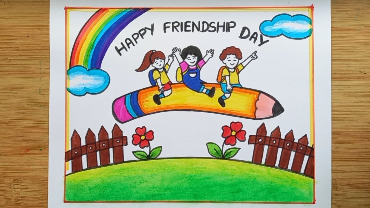 Beautiful Friendship Day Card Drawing/ Happy Friendship Day Drawing ...