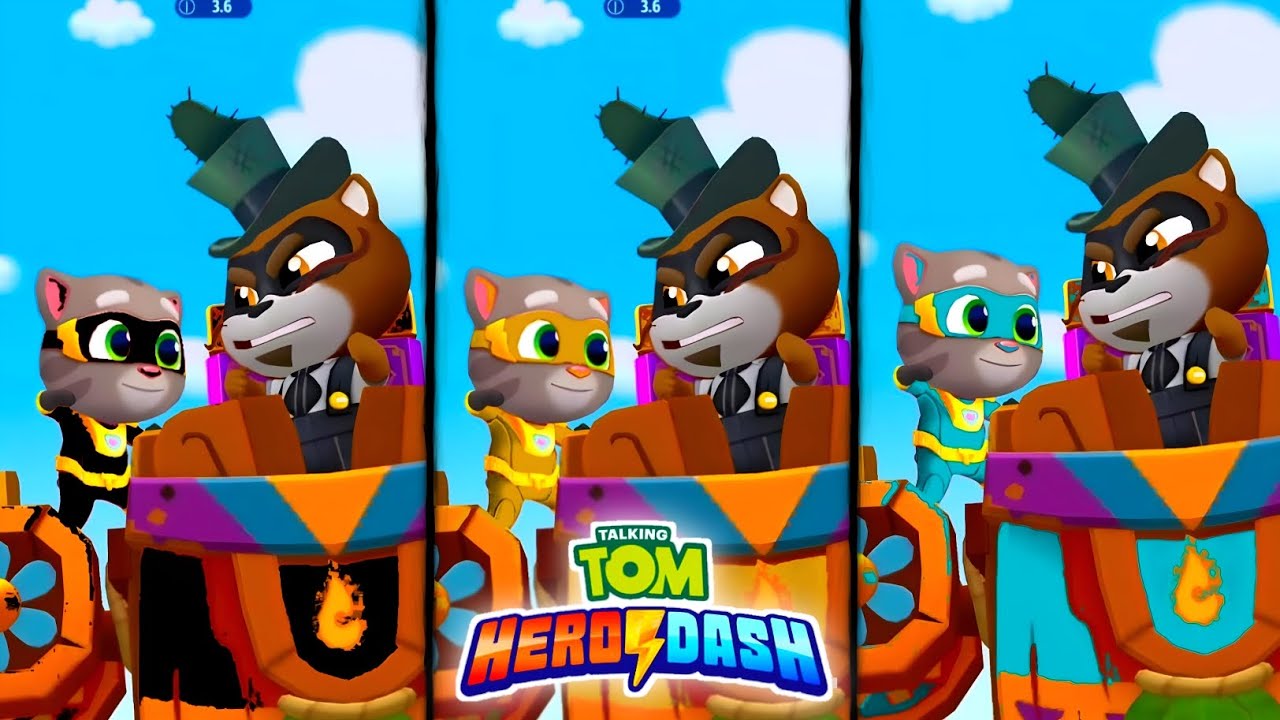 Talking Tom Hero Dash - Black Tom, Yellow Tom, Teal Tom, Fight The ...