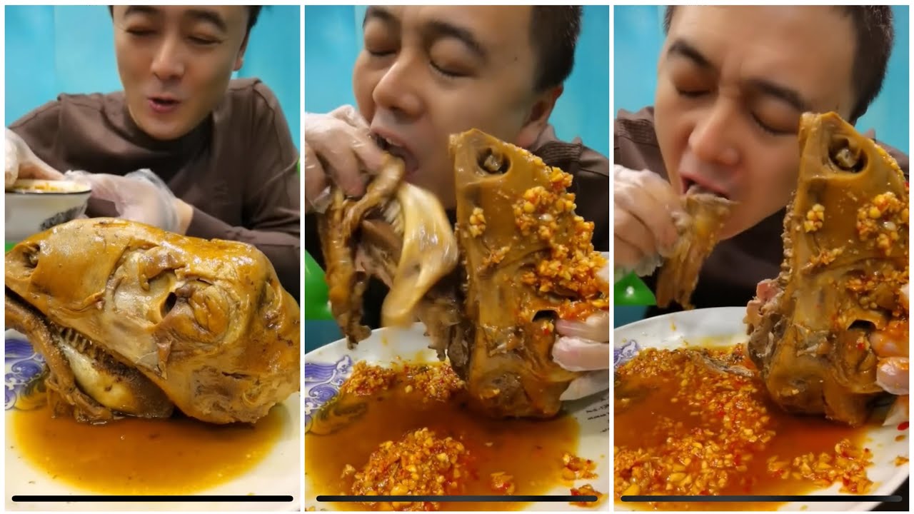 Best best sheep head eating sound ever fell so hungry - YouTube