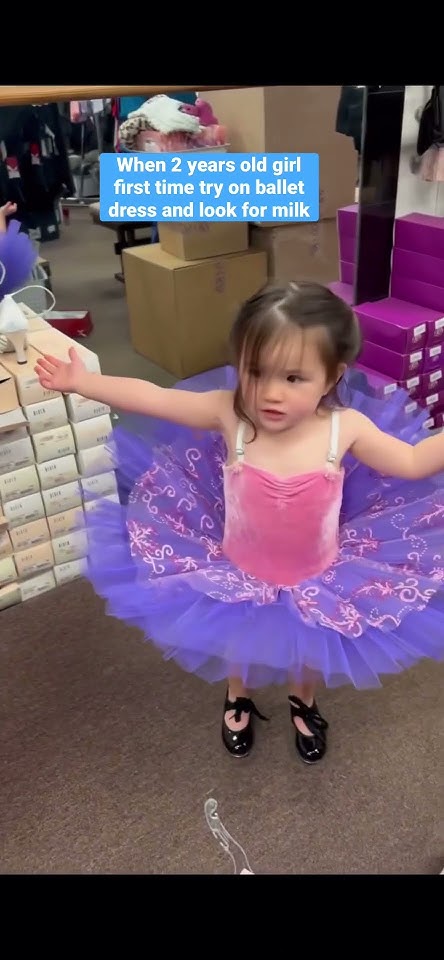 When 2 Years Old Girl First Time Try On Ballet Dress And Look For Milk
