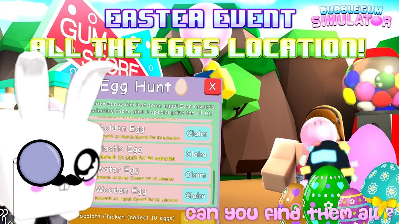 [🐰BUBBLEGUM SIMULATOR🐰] EGG HUNT! ALL EGG'S LOCATION!! - YouTube