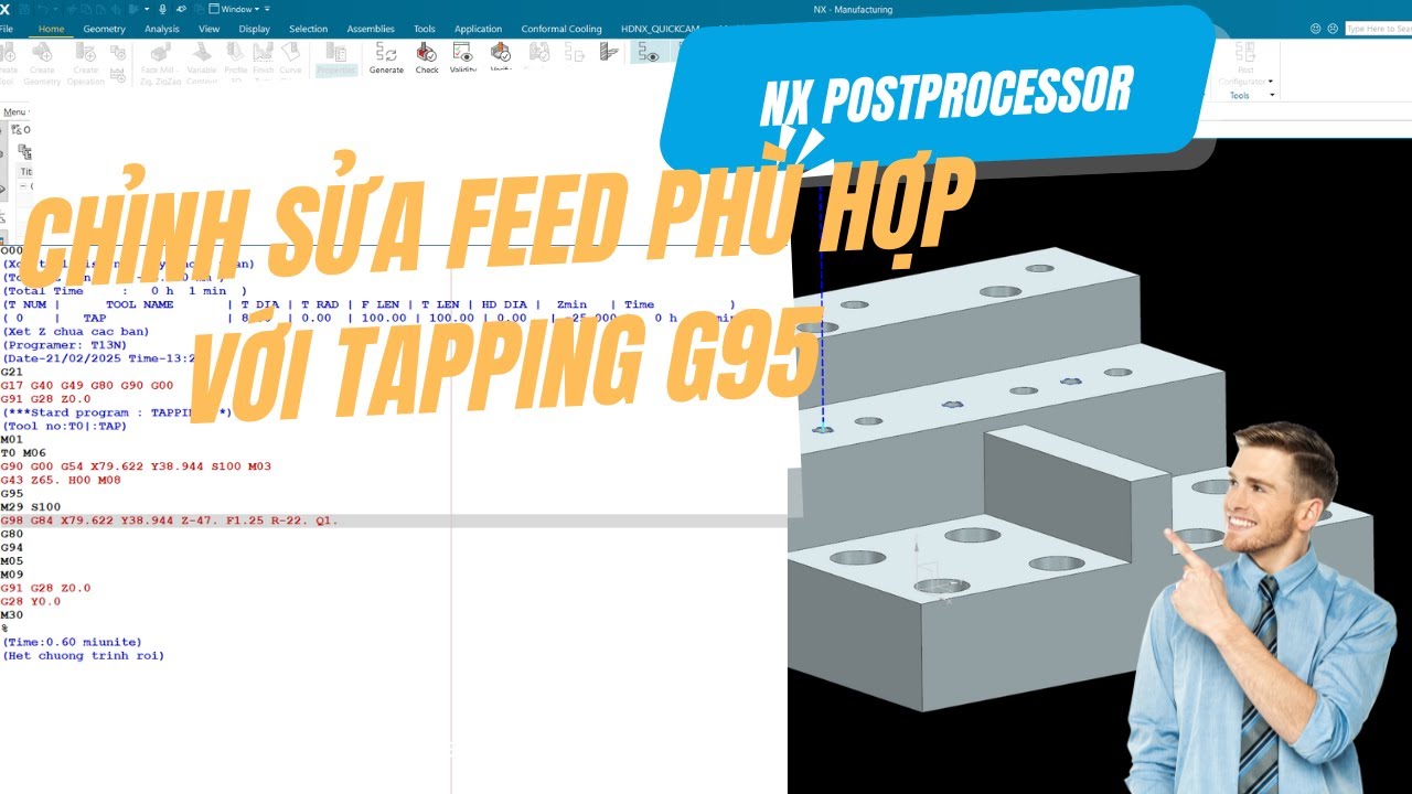 NX Postprocessor | chỉnh sửa feed khi Tapping với G95 - YouTube