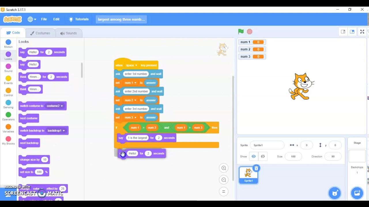 Largest Among Three Numbers in Scratch | Little Genius Chhavi - YouTube