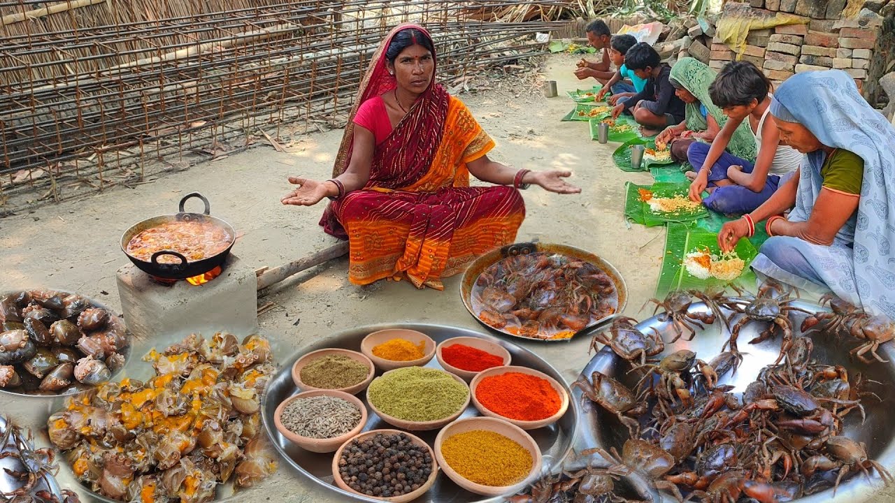 amazing catching kekra and king of crab recipe in village, cooking ...
