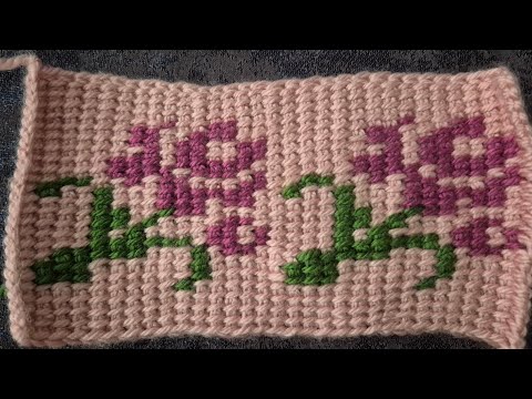 Tunus işi patik gül modeli part1 #tunusişiörgü #crochet #tunuspatik #tunusişi 