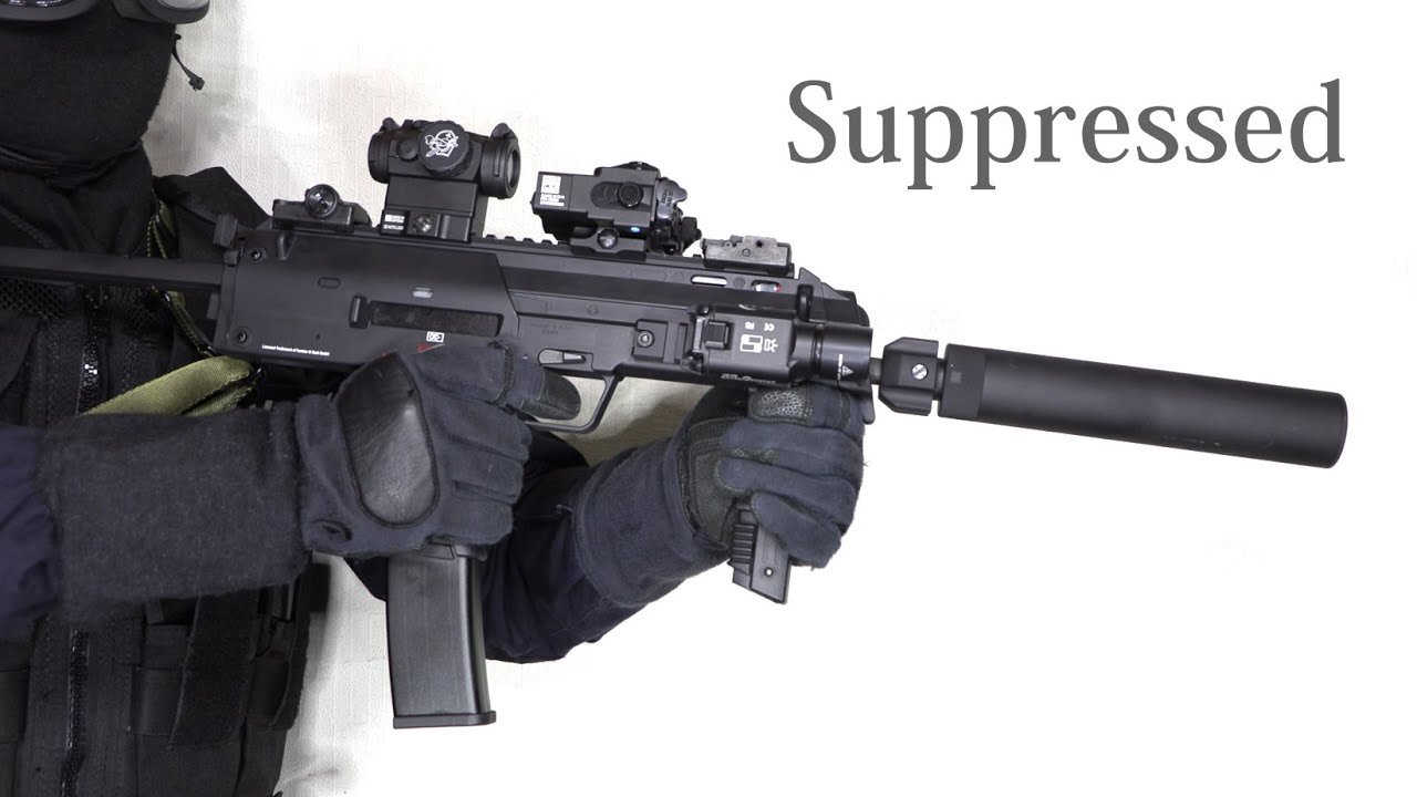 VFC/UMAREX HK MP7A1 AEG Suppressed 純正QDサプレッサー装着時 セミオート/フルオート比較 - YouTube