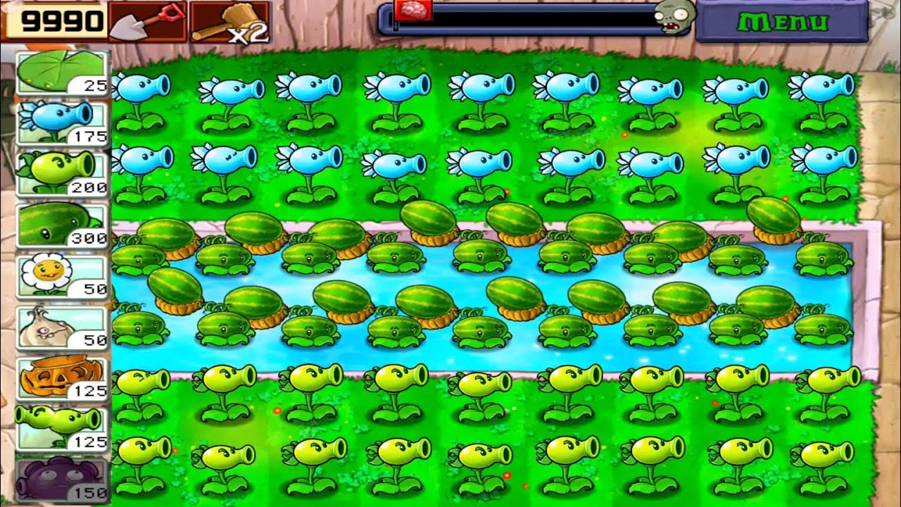 PVZ Gameplay - Snow pea Vs Melon Pult Vs Repeater Vs All Zombies Full ...