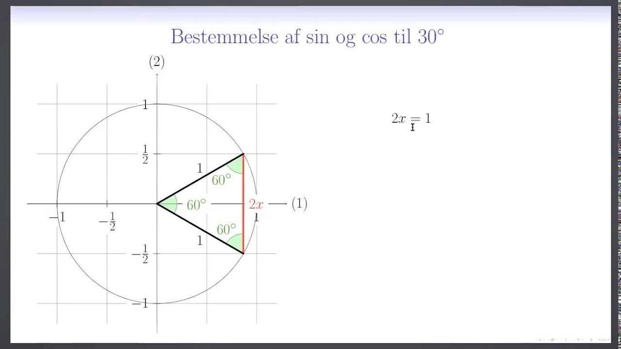 Trigonometri L9 - Eksakt bestemmelse af sin og cos til 30° - YouTube