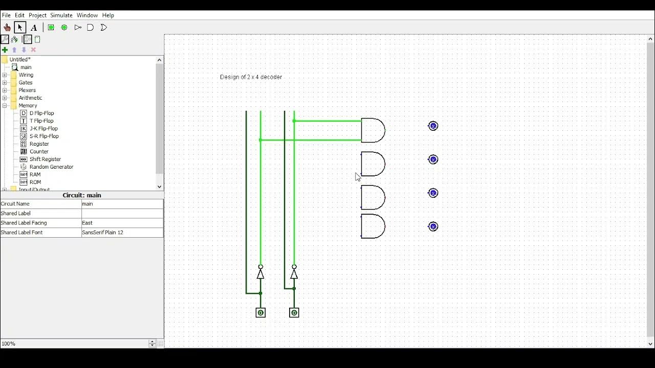 Design of 2 x 4 decoder using Logisim - YouTube