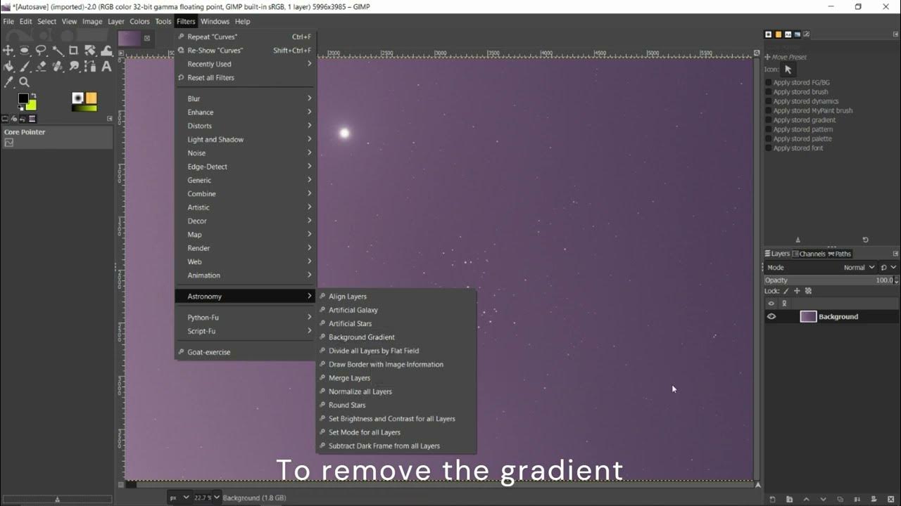 Tutorial Removing Background Gradient in Astrophotography with GIMP - YouTube