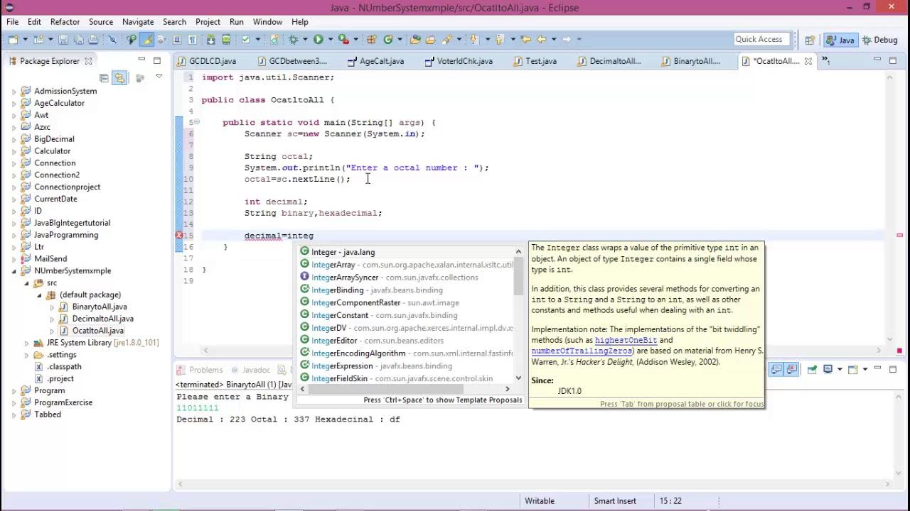 Octal to Decimal Birany and Hexadecimal in java programming - YouTube