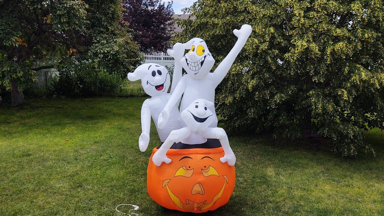 Gemmy 2005 Airblown Inflatable 8ft Ghost Trio in Pumpkin (Inflation and ...