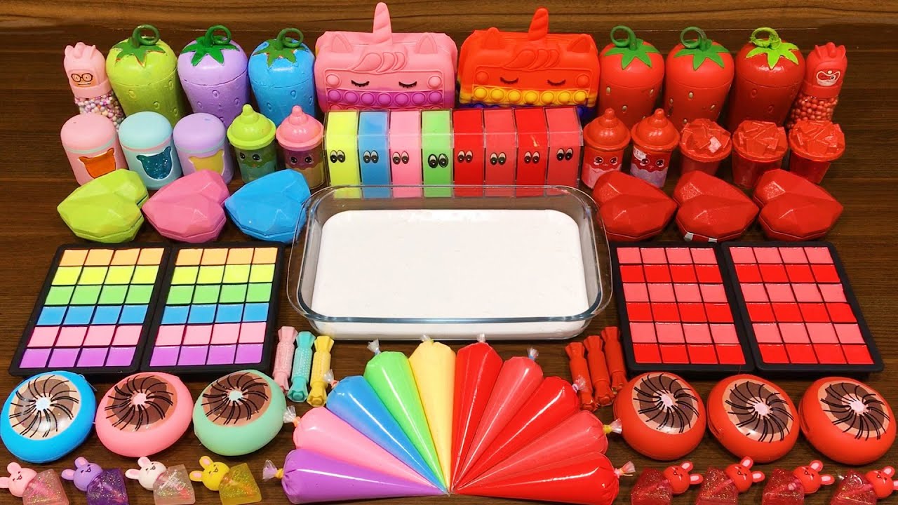 PASTEL vs RED!!! Mixing Random into GLOSSY slime !!! Satisfying Slime ...