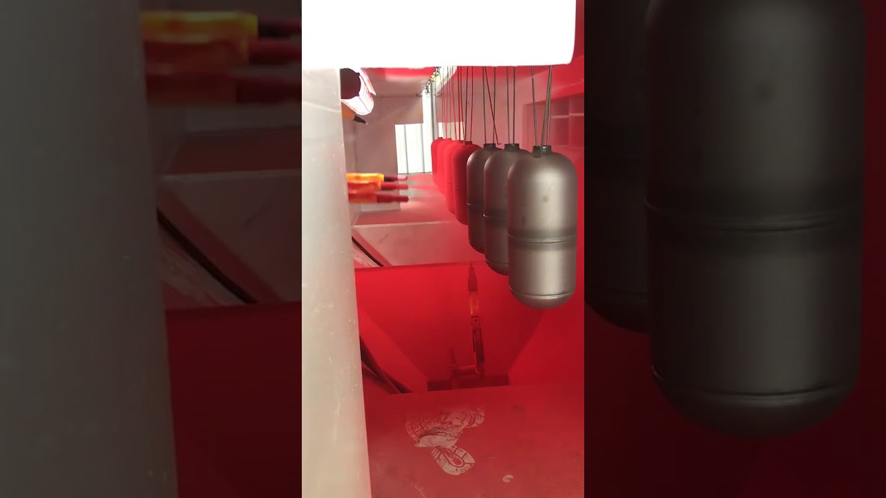 fire extinguisher automatic powder coating line - YouTube