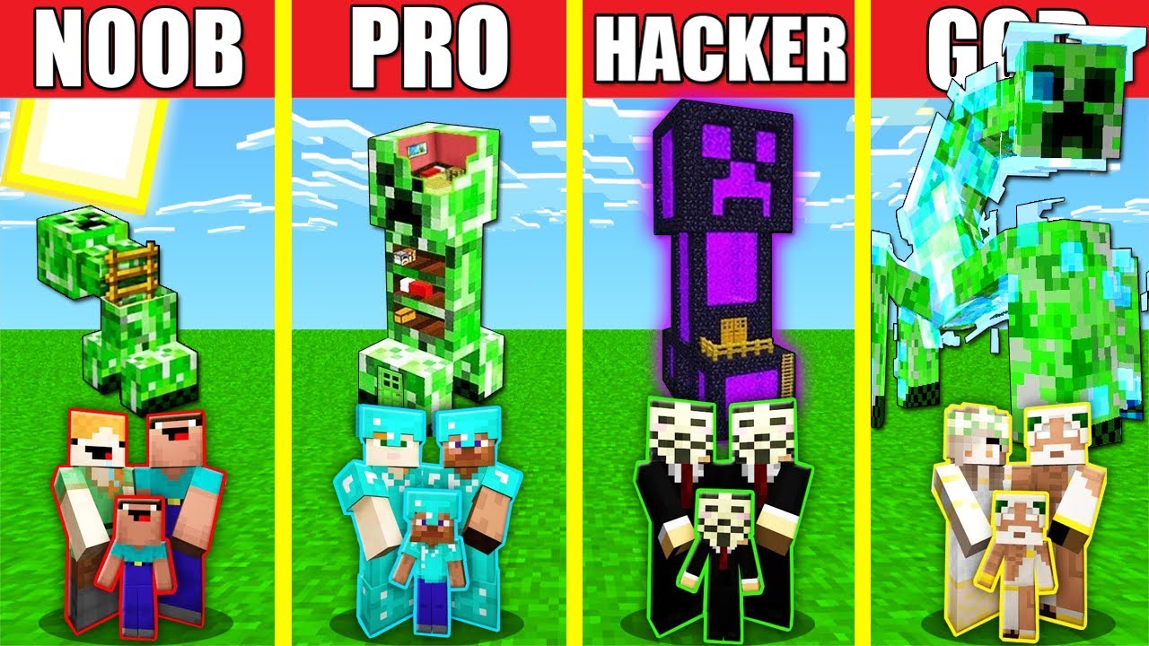Minecraft Battle: CREEPER HOUSE BUILD CHALLENGE - NOOB vs PRO vs HACKER ...