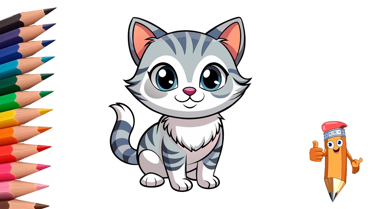 Learn How To Draw A Cute Cartoon Cat Easily - YouTube