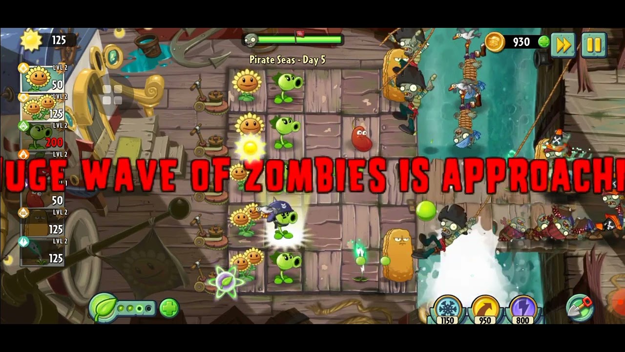 pvz2(pirate seas)lightning reed and repeater that have food vs. seagull ...