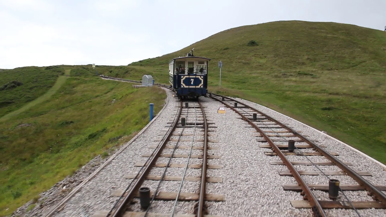 Great Orme Tramway cars passing on upper section - YouTube