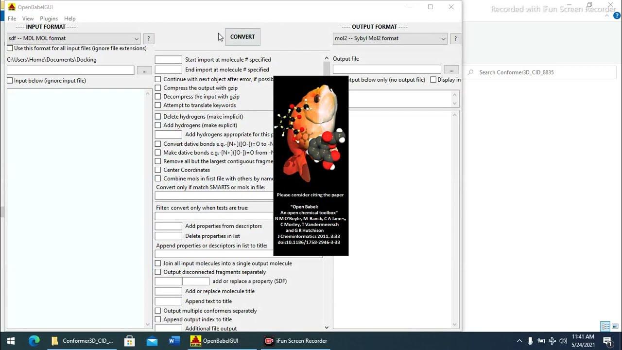 OpenBabel sdf to mol2 files conversion (File Preparations for molecular docking) - YouTube