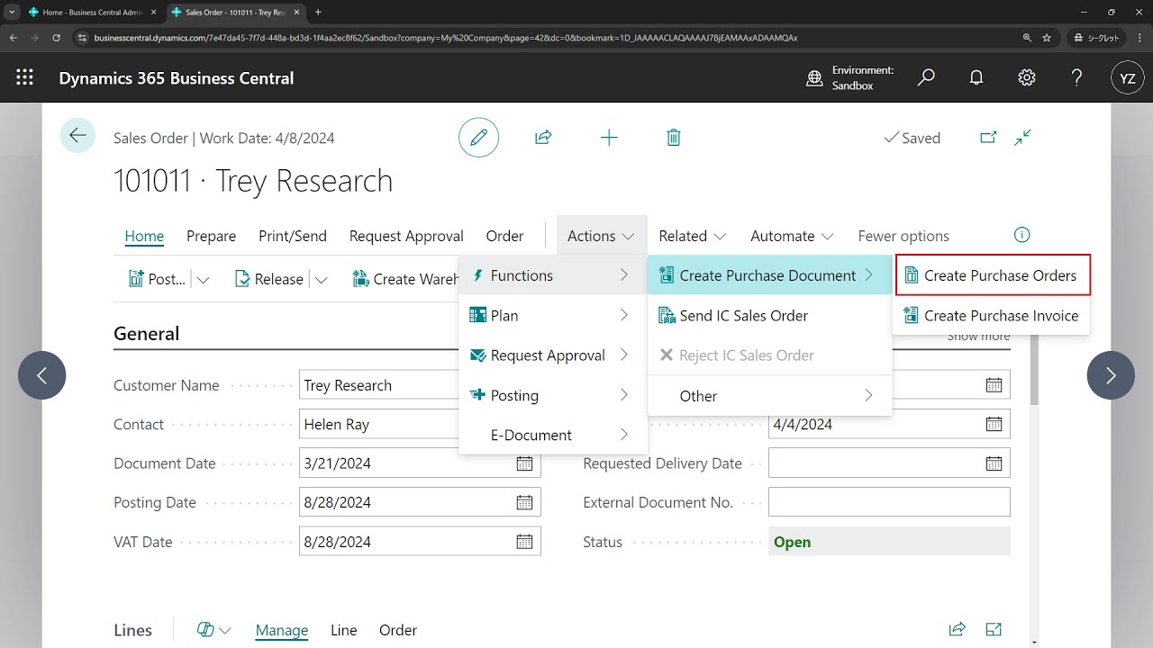 Business Central short video: Quickly Create Purchase Order from Sales ...