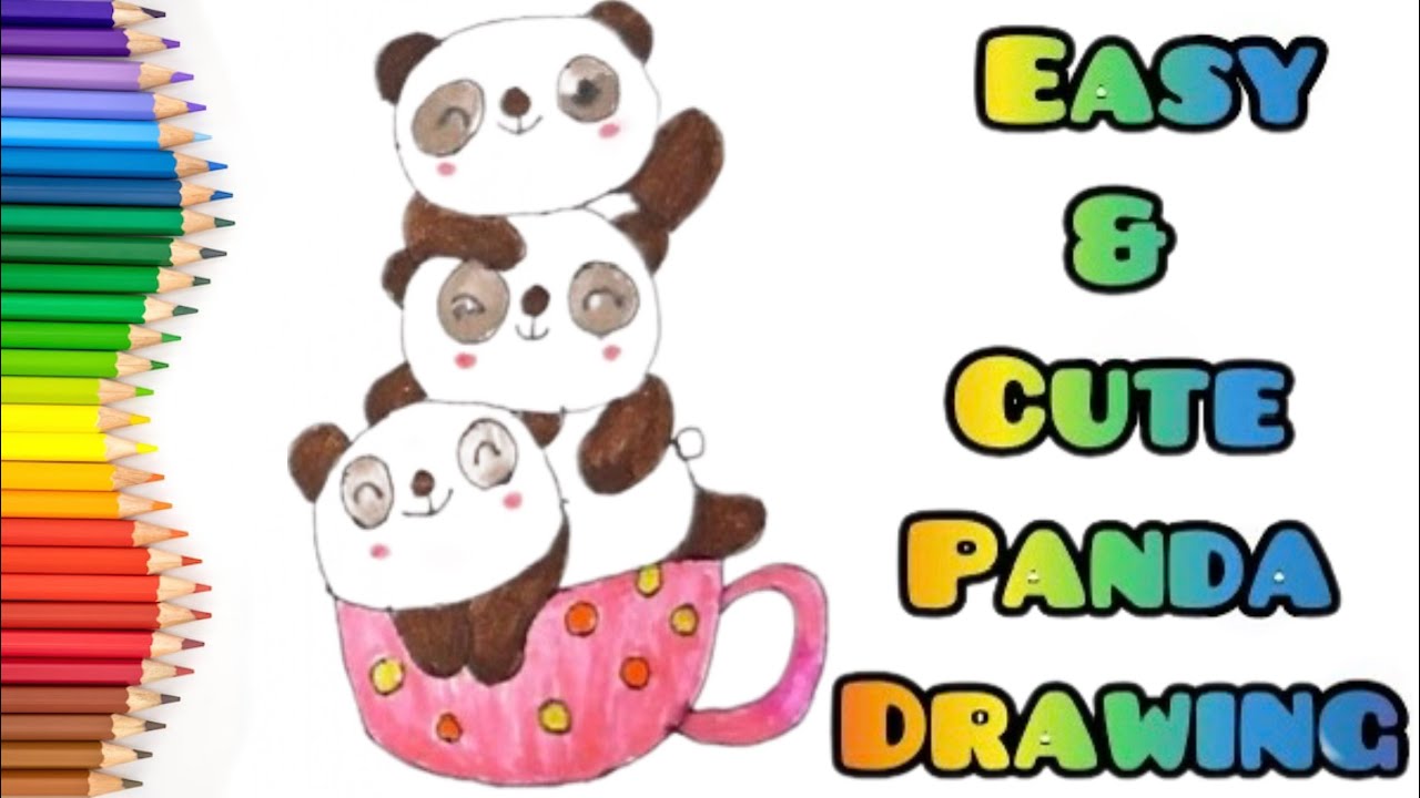 How to draw Panda | Easy & Cute baby panda drawing tutorial for ...