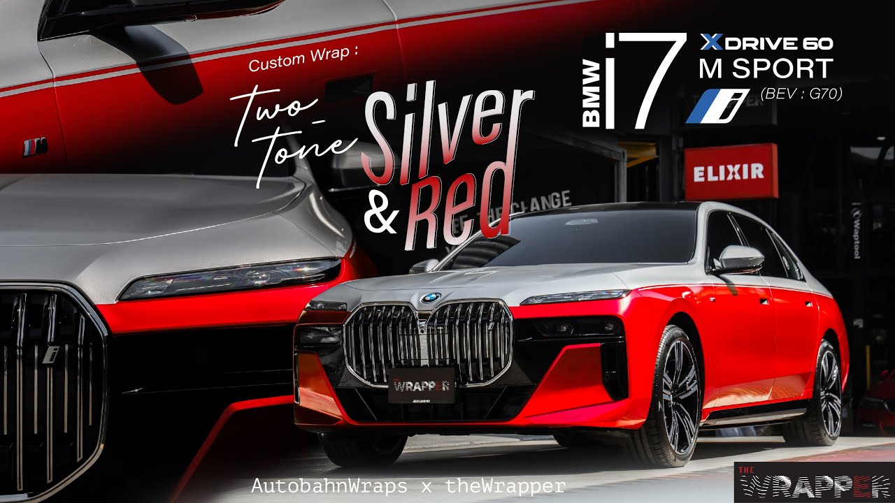 BMW i7 (G70) Custom Wrap : Two-Tone Silver & Red AutobahnWraps x ...
