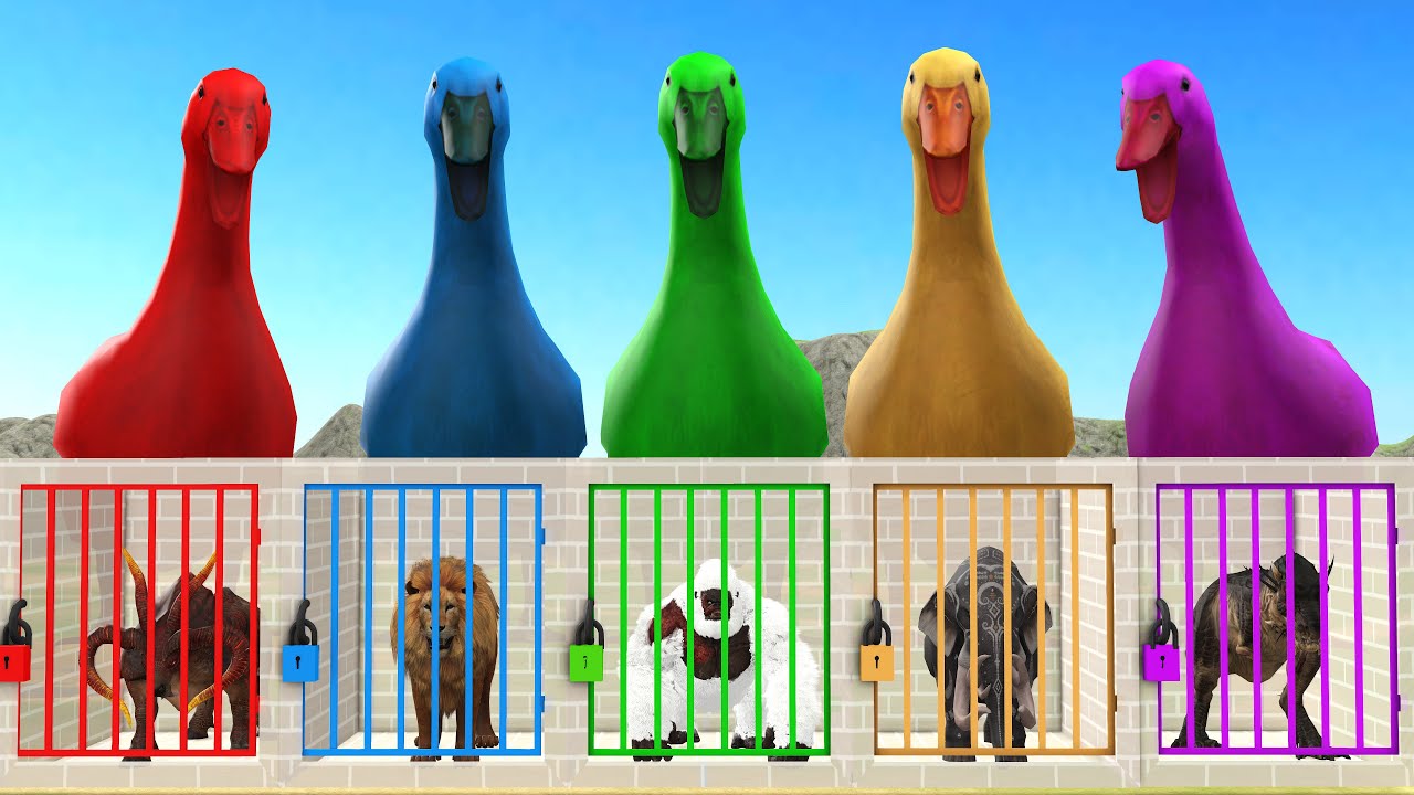Long Slide Game With Buffalo Elephant Gorilla Dinosaur Lion Tiger - 3d ...