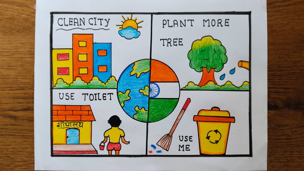 Swachha Bharat Abhiyan Poster Drawing / Swabhav Swachhata Sanskar ...