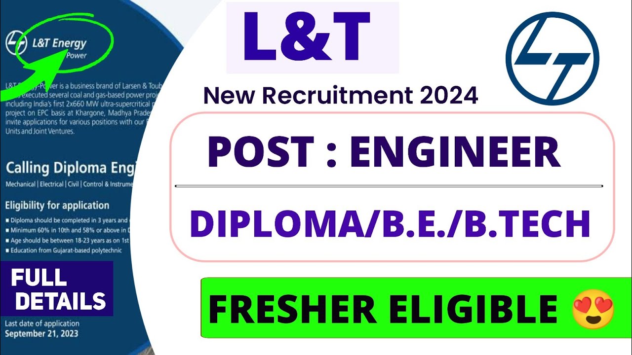 L&T New Recruitment 2024 😍। Freshers। Post : Engineer। Job Vacancy 2024 ...