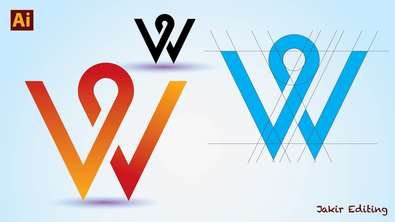 letter W logo design illustrator | illustrator logo design tutorial | adobe illustrator cc ...