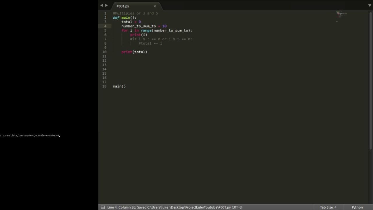 Python Beginner tutorial series using project Euler #1 - Summing multiples of 3 or 5 - YouTube