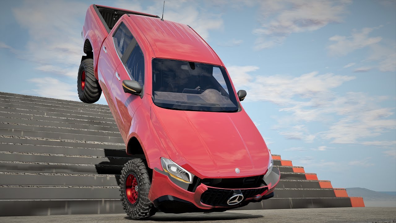 Mercedes Benz X-Class Suspension Test and Stairs Jumps Down - YouTube