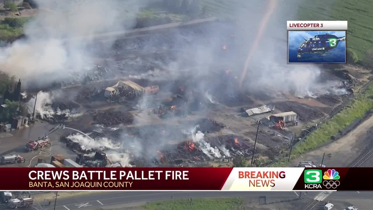 Aerial Video: Dust Devil forms as crews battle pallet fire in San ...