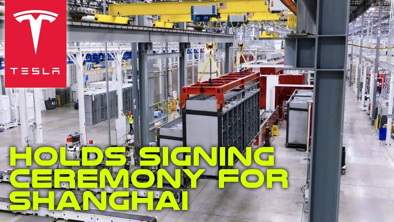 Tesla holds signing ceremony for Megafactory Shanghai - YouTube