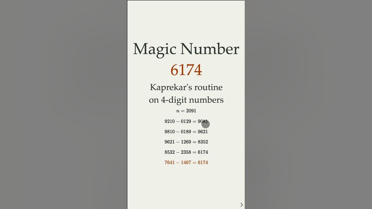 Magic number 6174 and Kaprekar's Operation on 4-digit Integers - YouTube