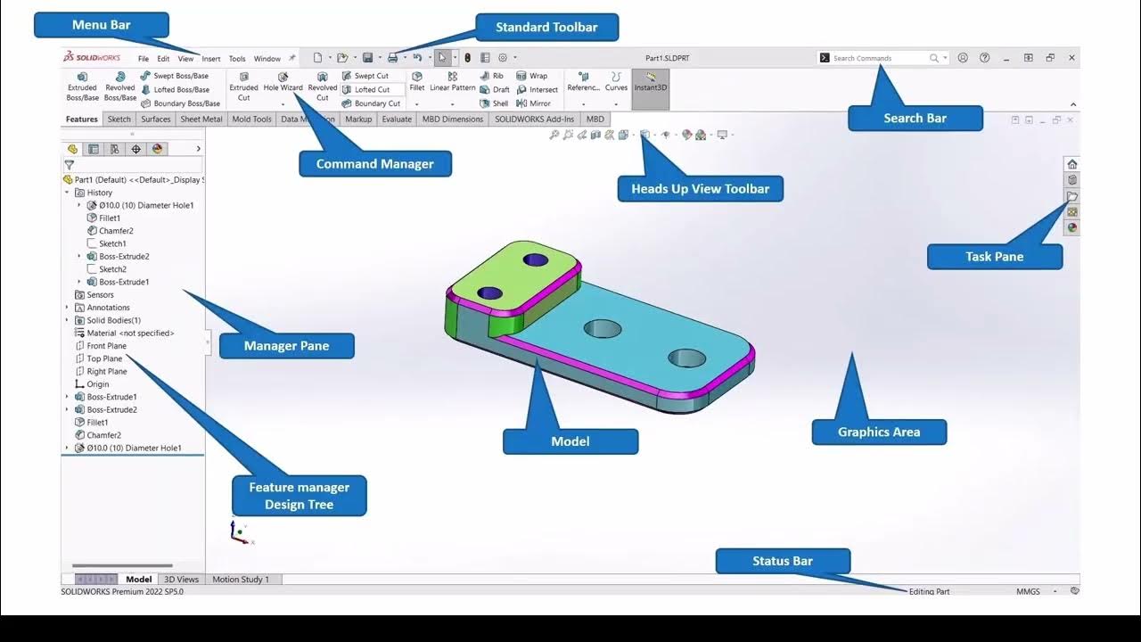 SolidWorks Beginner Tutorial Part 1 | Introduction to the User Interface, Sketching, & 3D ...